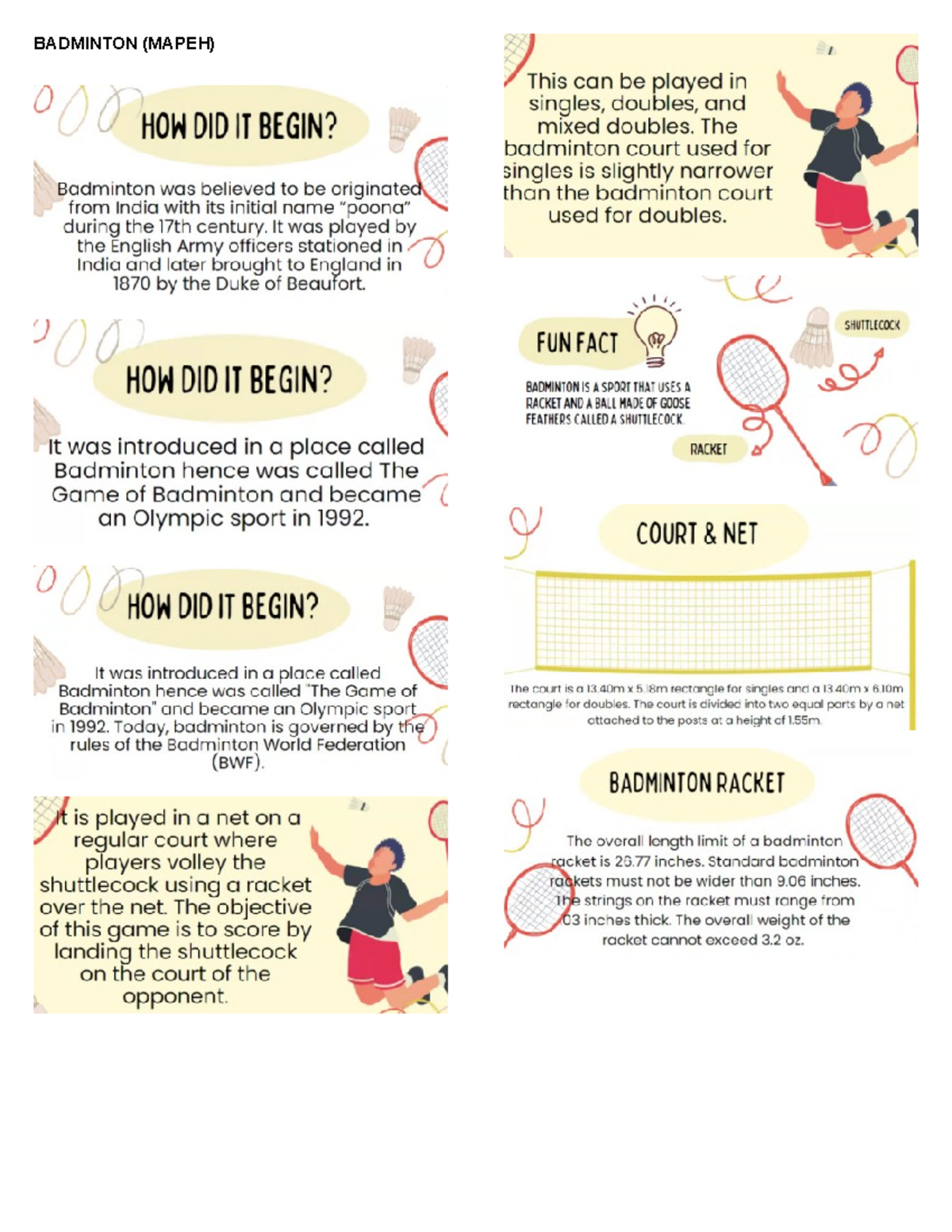 Badminton - HEYY - BADMINTON (MAPEH) There are 4 basic strokes ...