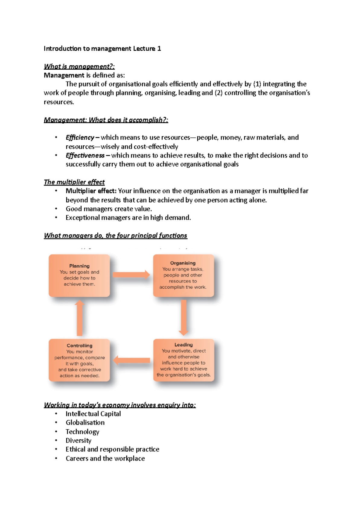 Introduction to Management Lecture 1 - Management: What does it ...