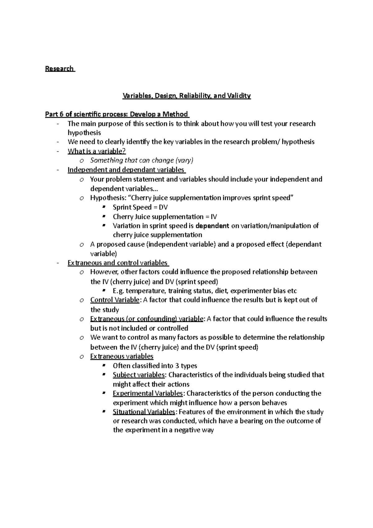 Research - Lecture 2 - Variables, Design, Reliability, and Validity ...