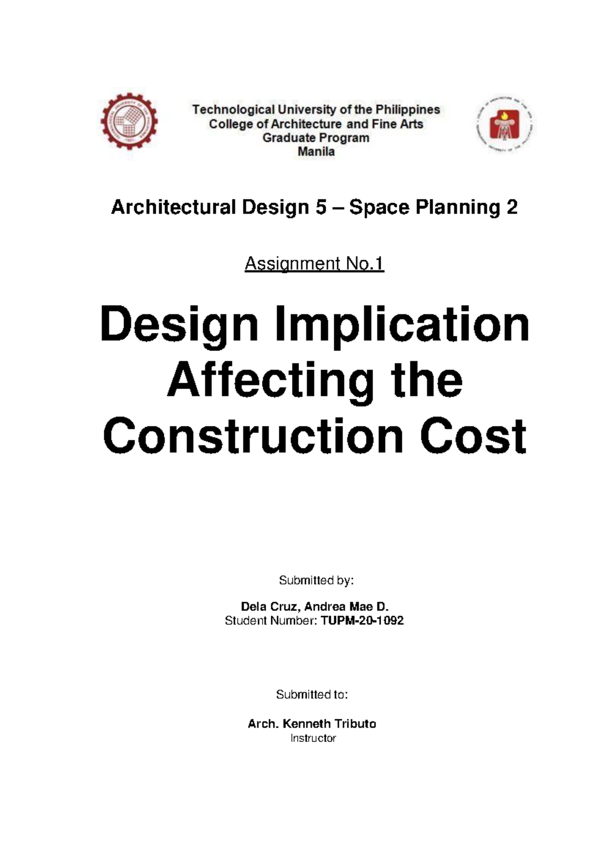 DELA CRUZ A 3D Ardes 5 Assignment 1 - Architectural Design 5 – Space ...