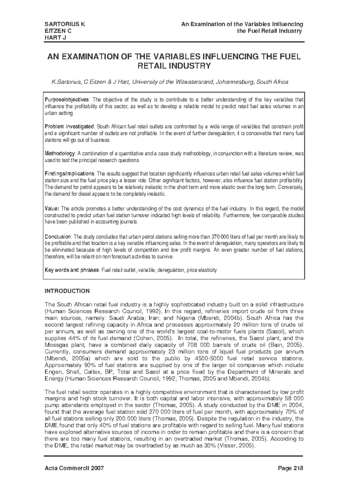 Fuel levy and RAF - readings - EITZEN C the Fuel Retail Industry HART J ...