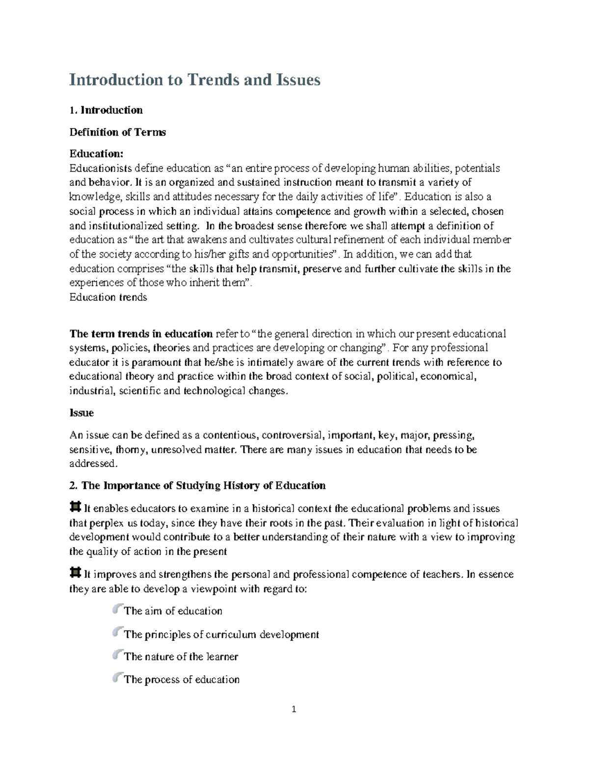 Introduction to Trends and Issues - Introduction Definition of Terms ...