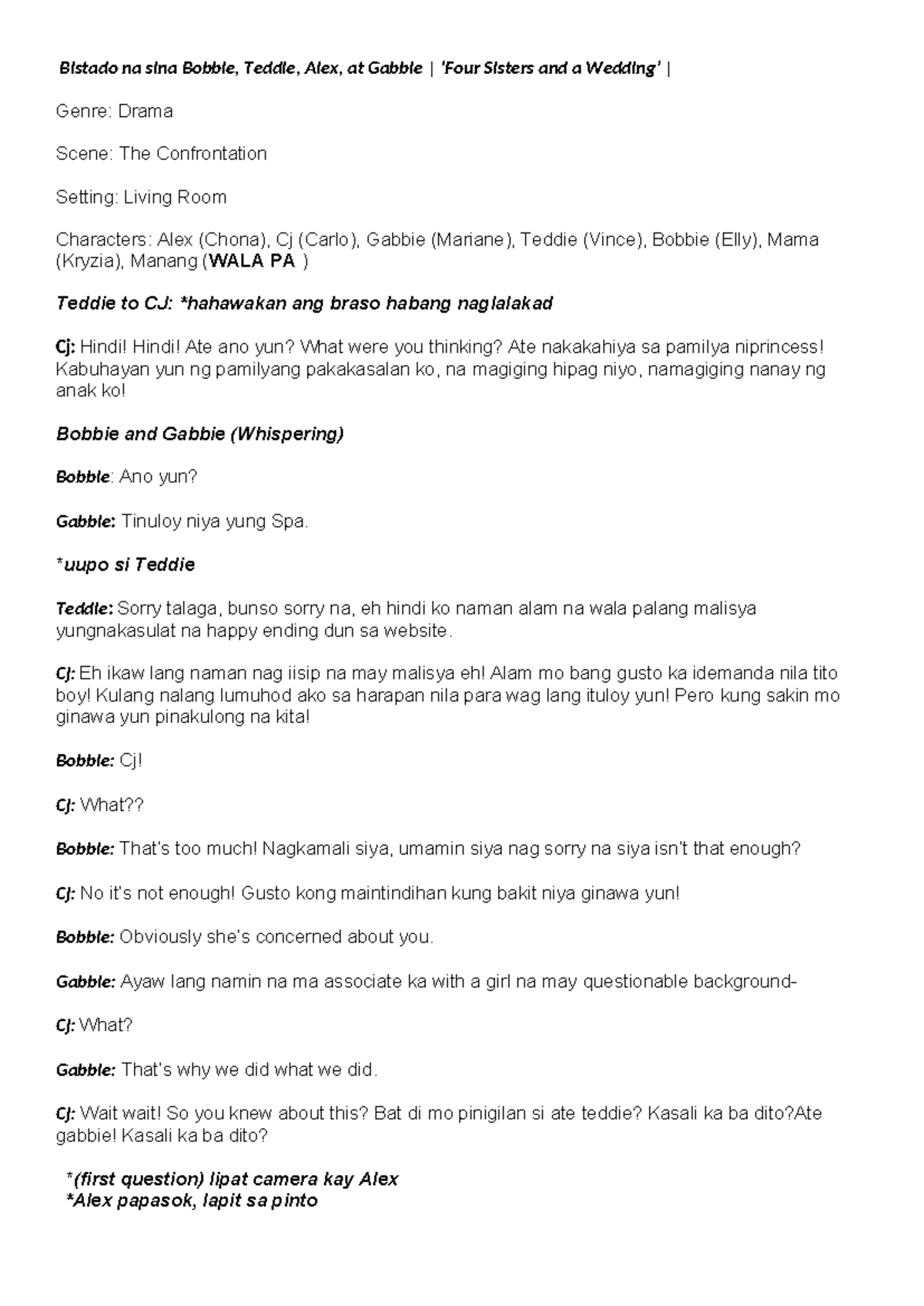 Bistado na sina Bobbie. Script. docx - Bistado na sina Bobbie, Teddie ...