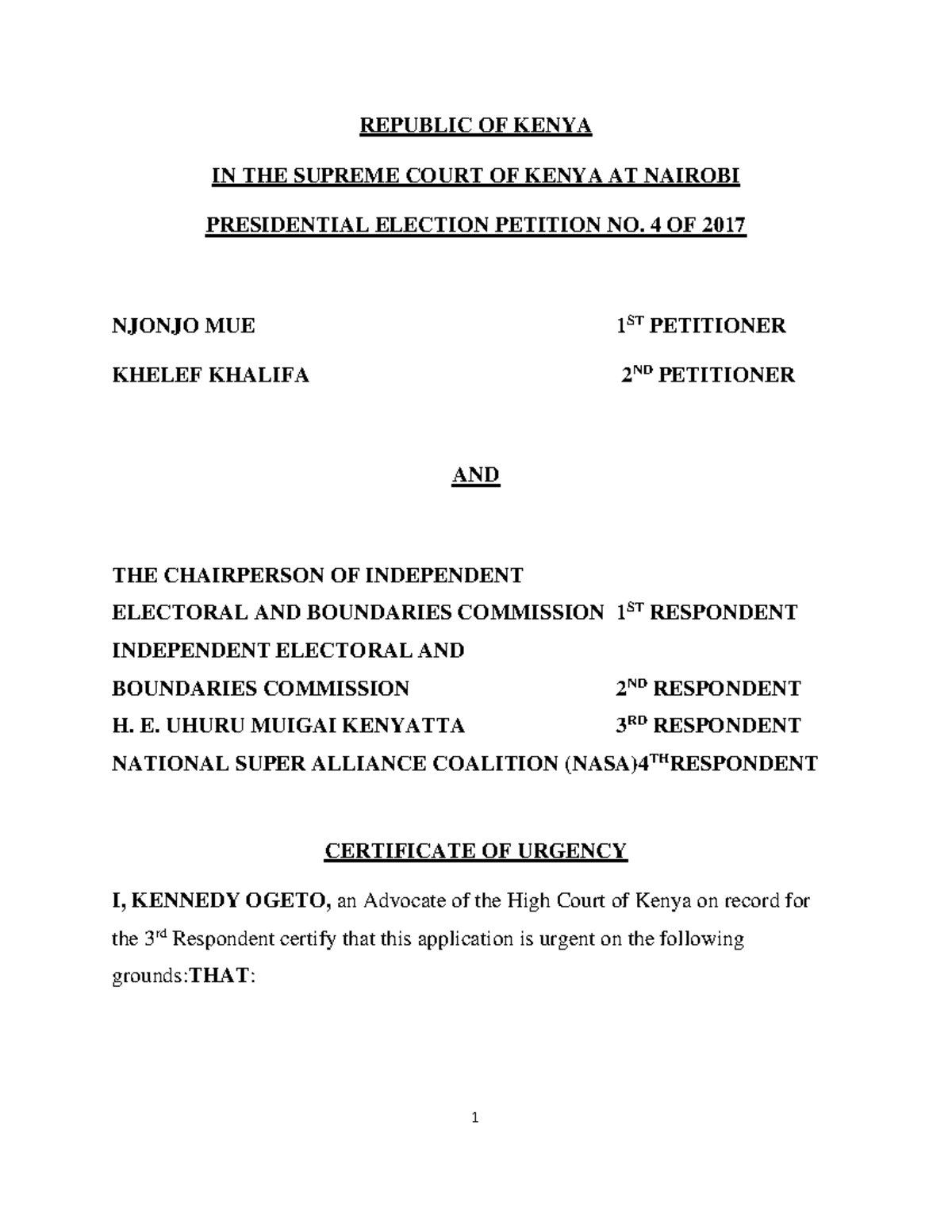 Notice OF Motion - Stiriking OUT Documents - REPUBLIC OF KENYA IN THE ...