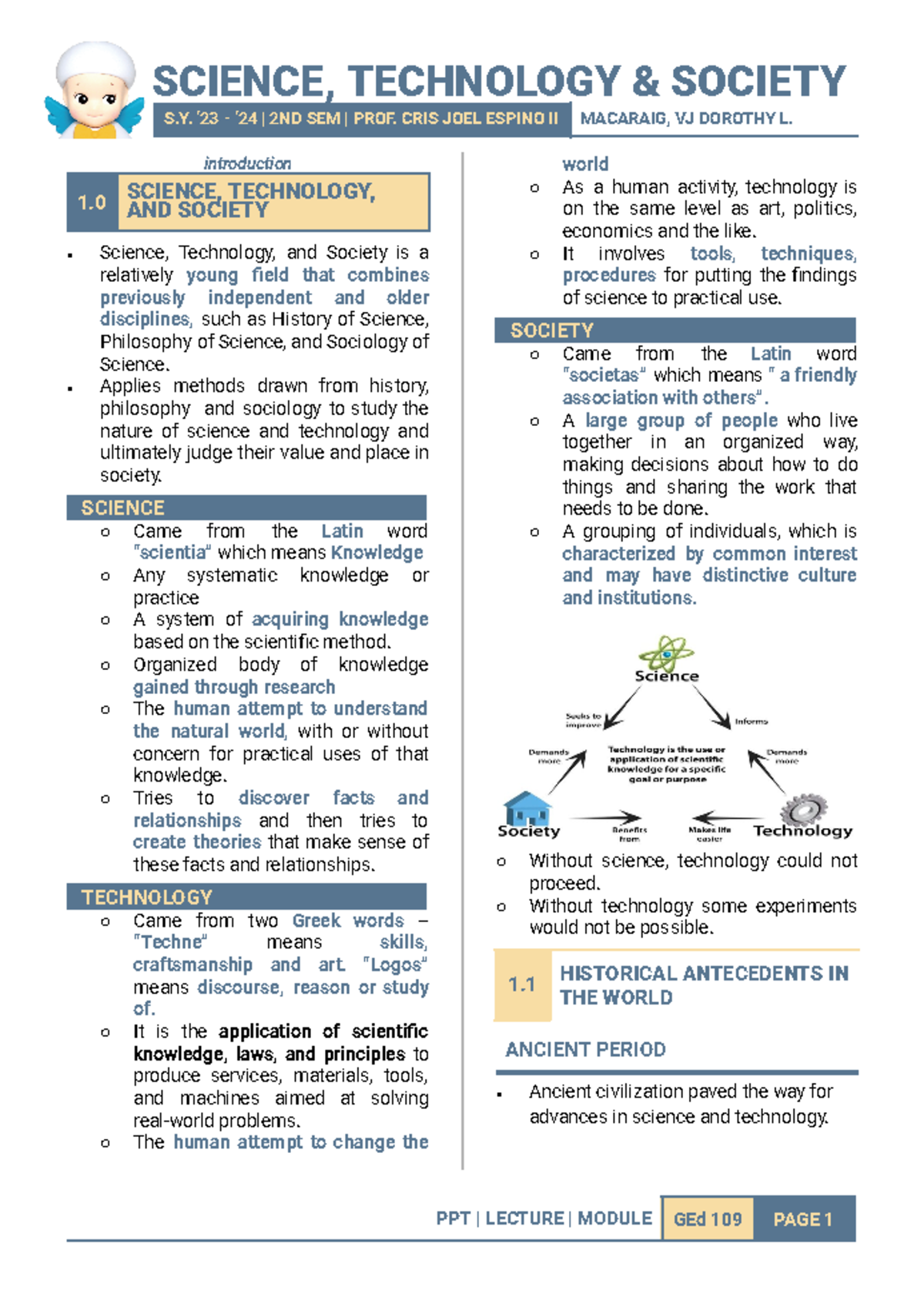 Science, Technology, and Society - S. ‘23 - ‘24 | 2ND SEM | PROF. CRIS ...