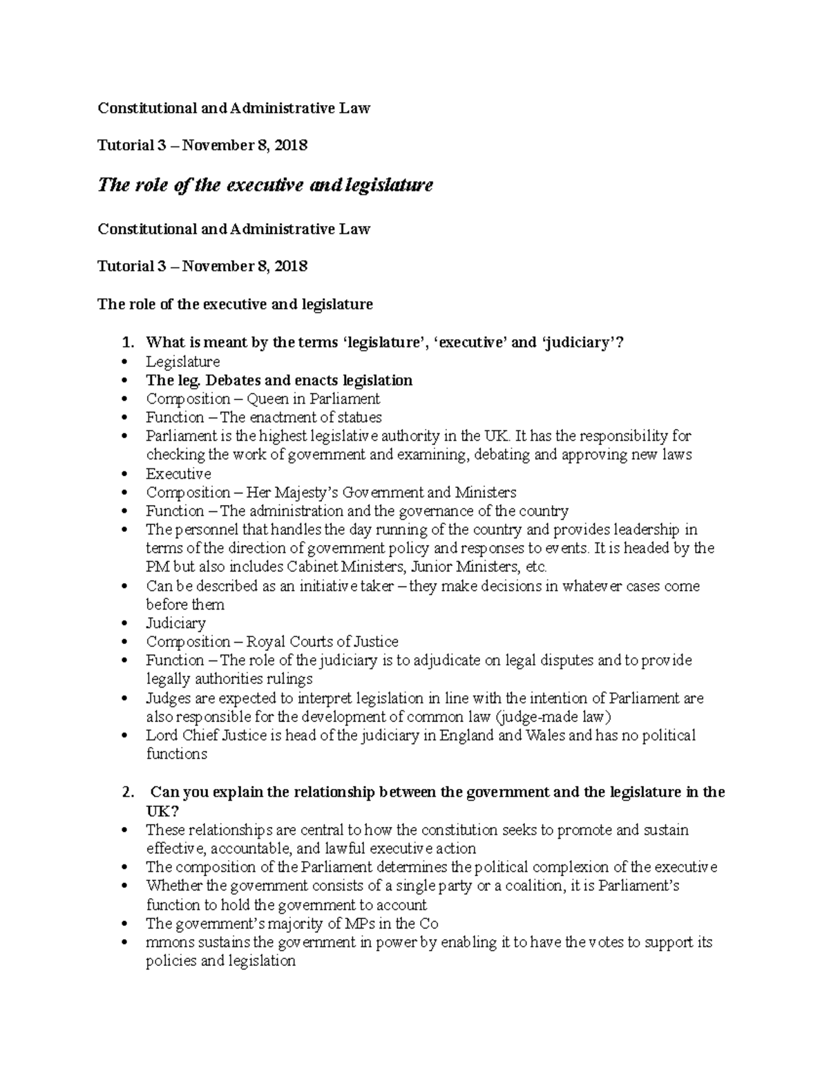 Constitutional Law - Tutorial 3 - Constitutional and Administrative Law ...