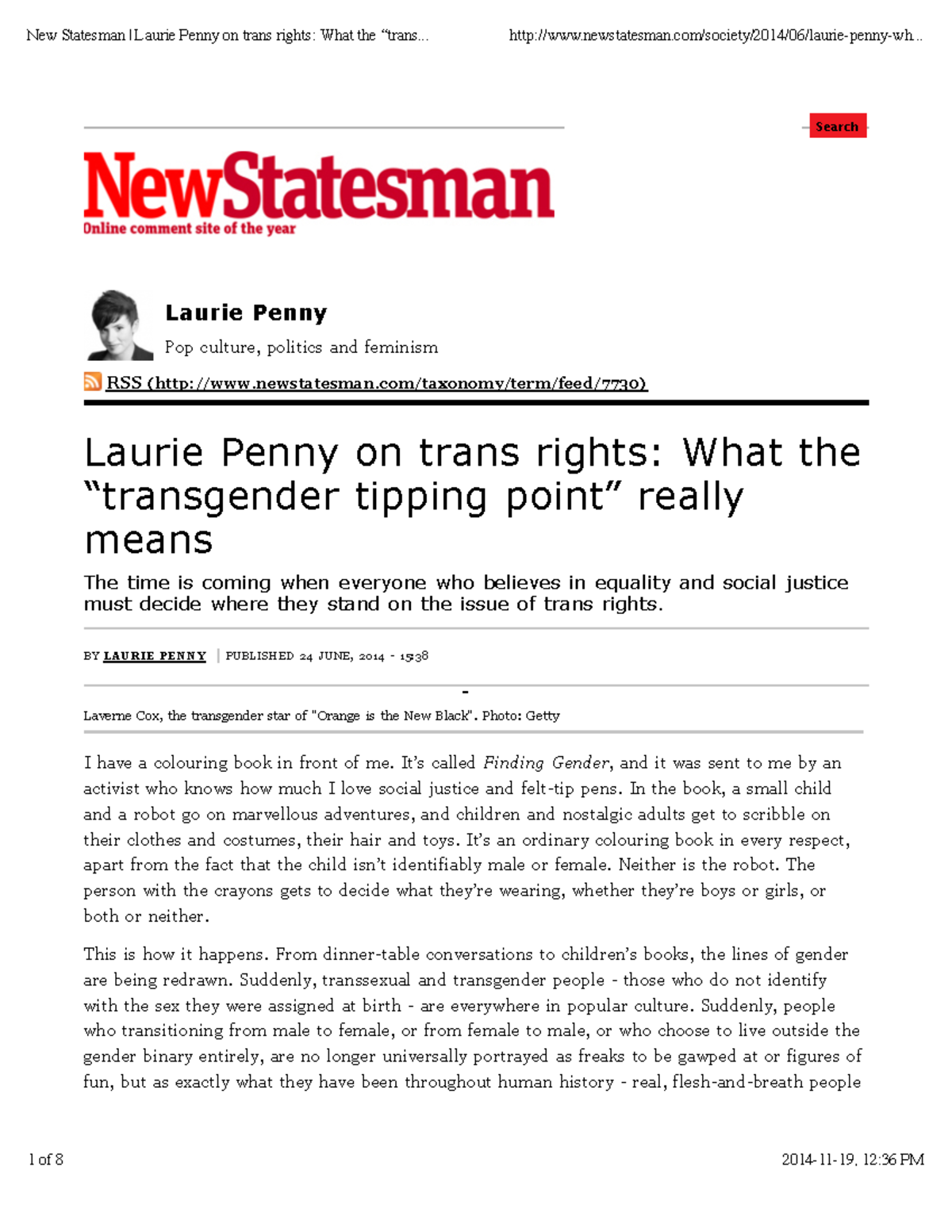 Penny - Transgender Tipping Point - Search Laurie Penny Pop culture ...