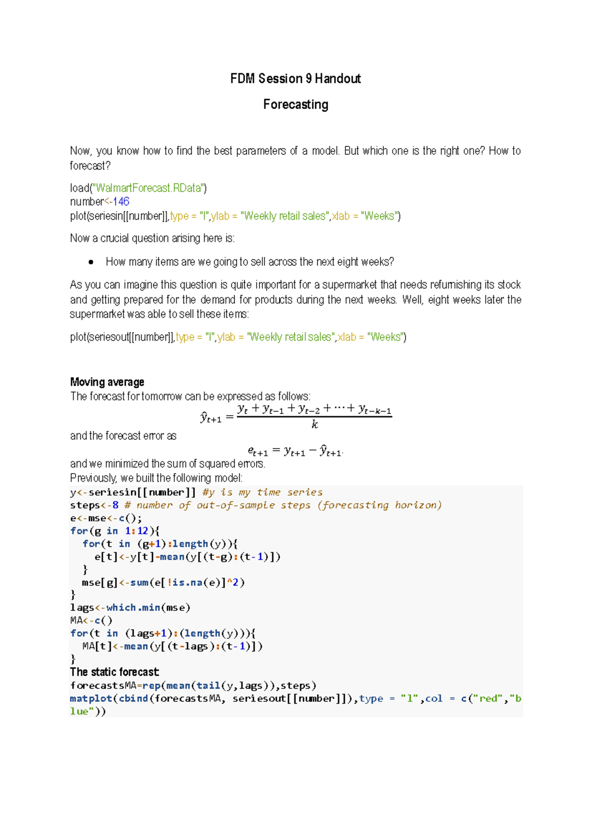FDM Session 9 handout - cours sur Financial Decisions - FDM Session 9 Handout Forecasting Now ...