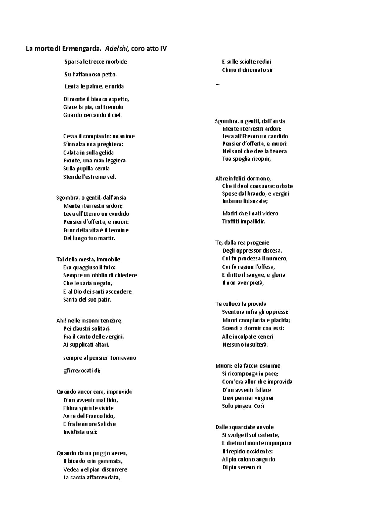 La Morte di Ermengarda - Adelchi, coro atto IV Sparsa le trecce morbide ...