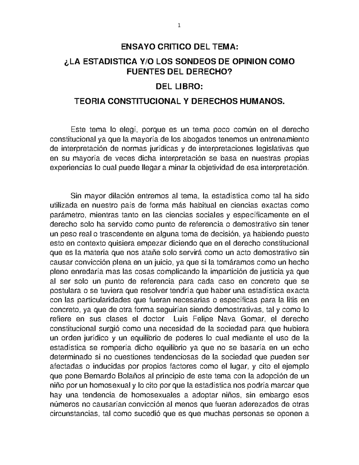 Ensayo Critico DEL TEMA - ENSAYO CRITICO DEL TEMA: ¿LA ESTADISTICA Y/O ...