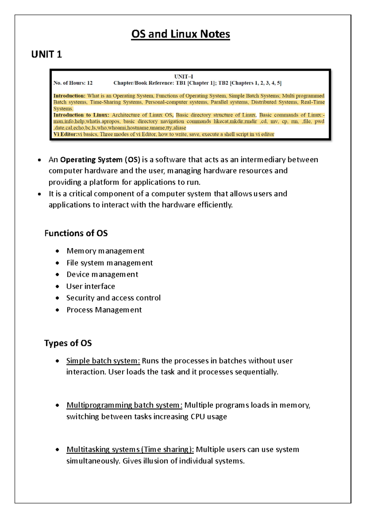 OS and Linux Notes - OS and Linux Notes UNIT 1 An Operating System (OS ...