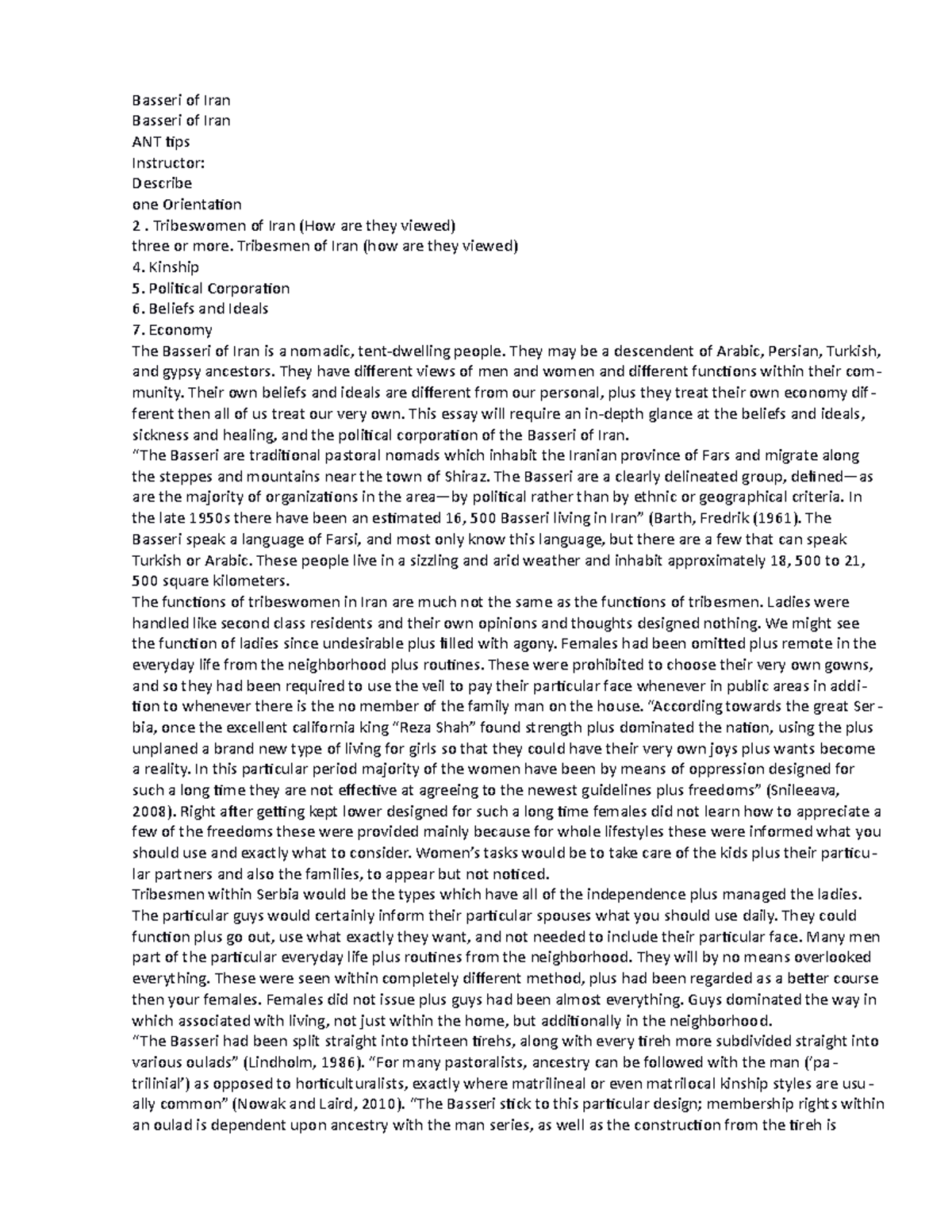 ANT 101 Basseri of Iran - coursework - Basseri of Iran Basseri of Iran ...