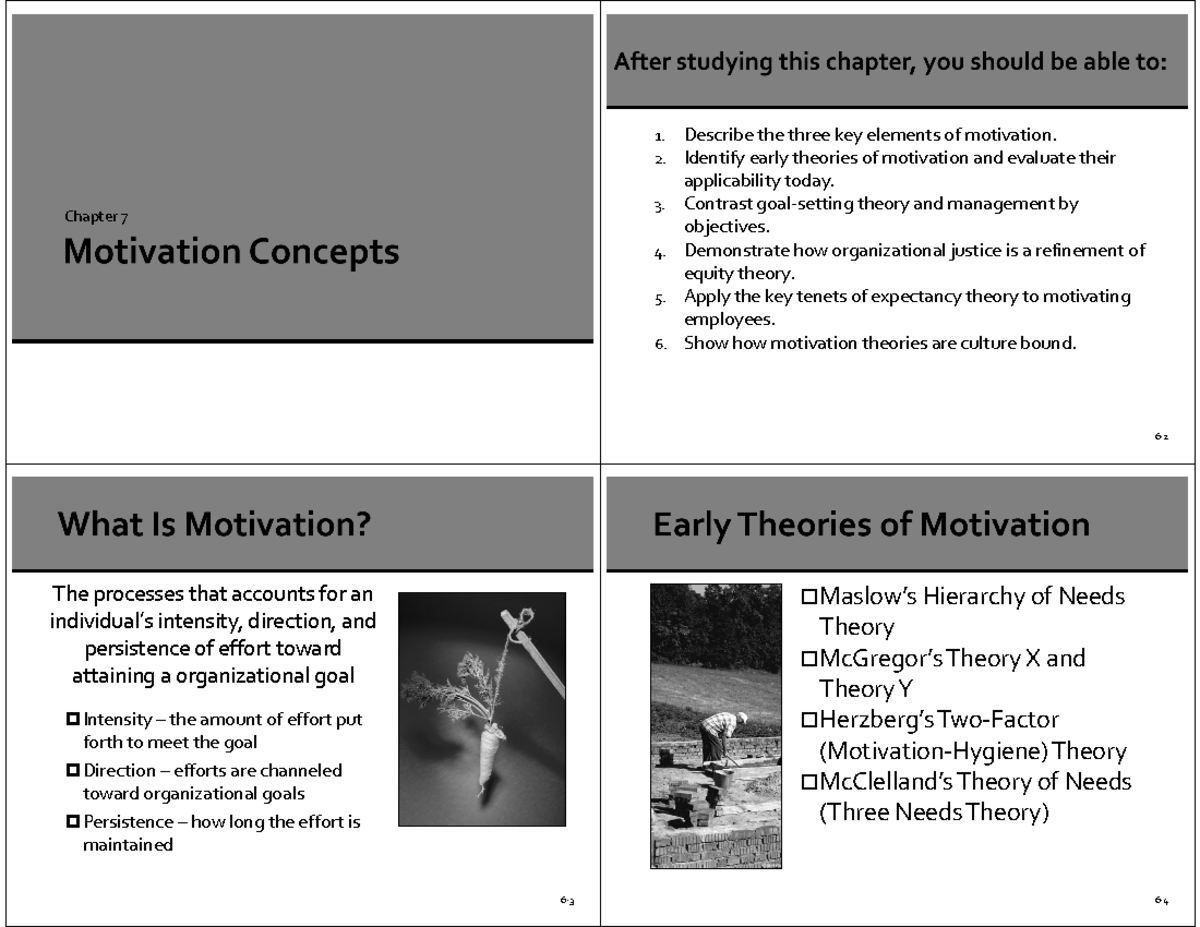 ch 7 Motivation Concepts - Chapter 7 6 ‐ 1. Describe the three key elements of motivation. 2 ...