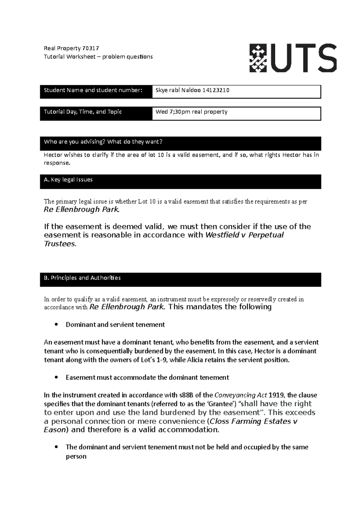 Tutorial Pre-Preparation Worksheet 6 - Real Property 70317 Tutorial ...