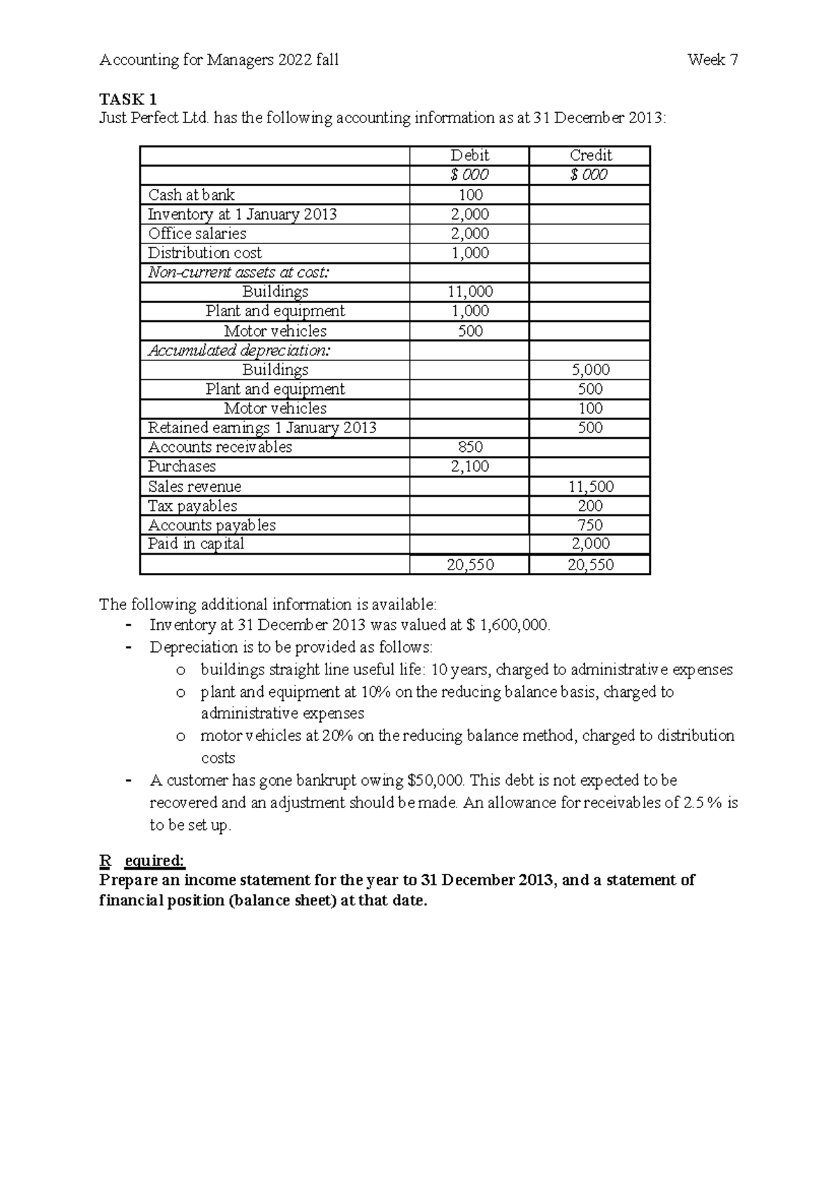 Accforman Week7 tasks - class pdf - Accounting for Managers 2022 fall Week 7 TASK 1 Just Perfect ...