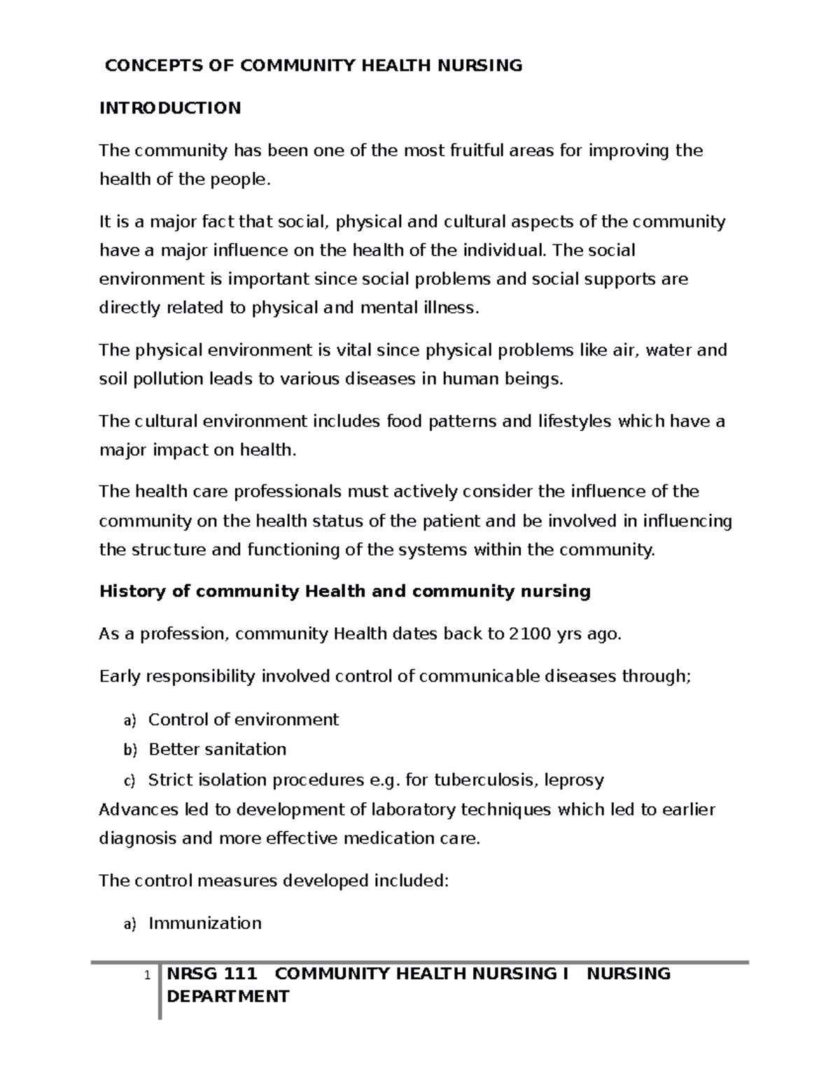 Concepts OF Community AND Health - CONCEPTS OF COMMUNITY HEALTH NURSING ...