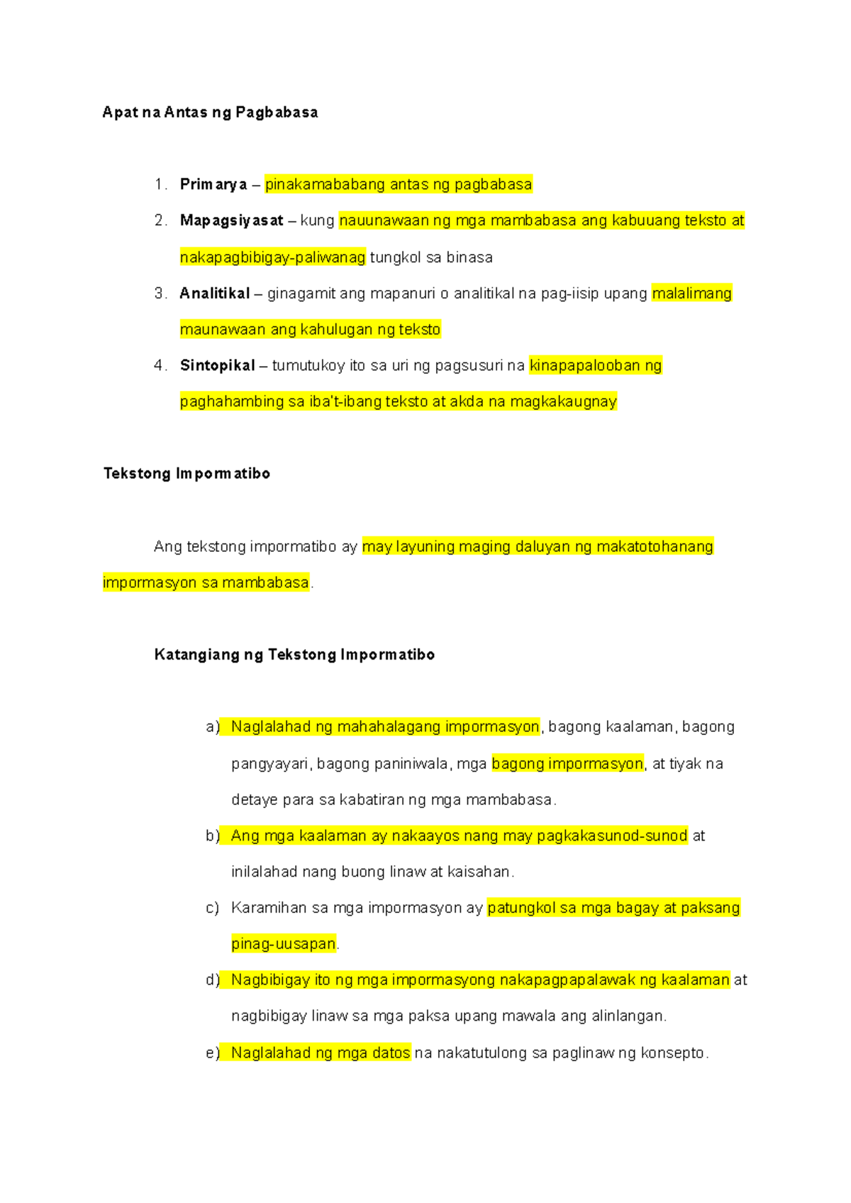 Apat-na-Antas-ng-Pagbabasa - Apat na Antas ng Pagbabasa 1. Primarya ...