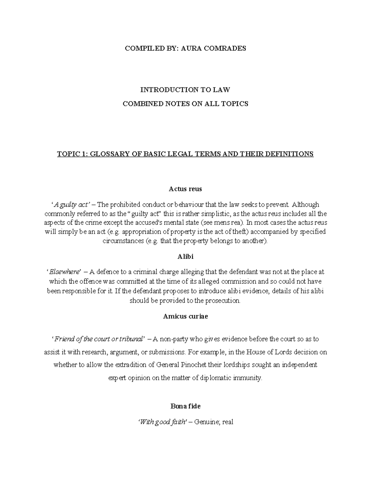 Combined Intro TO LAW Notes - COMPILED BY: AURA COMRADES INTRODUCTION ...