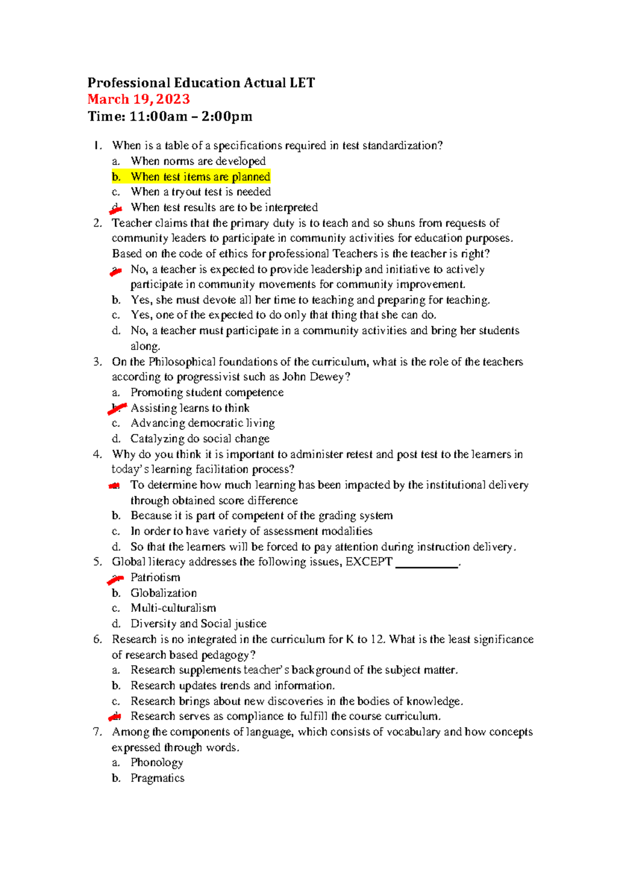 Prof Ed March 19, 2023 Actual LET - Professional Education Actual LET ...