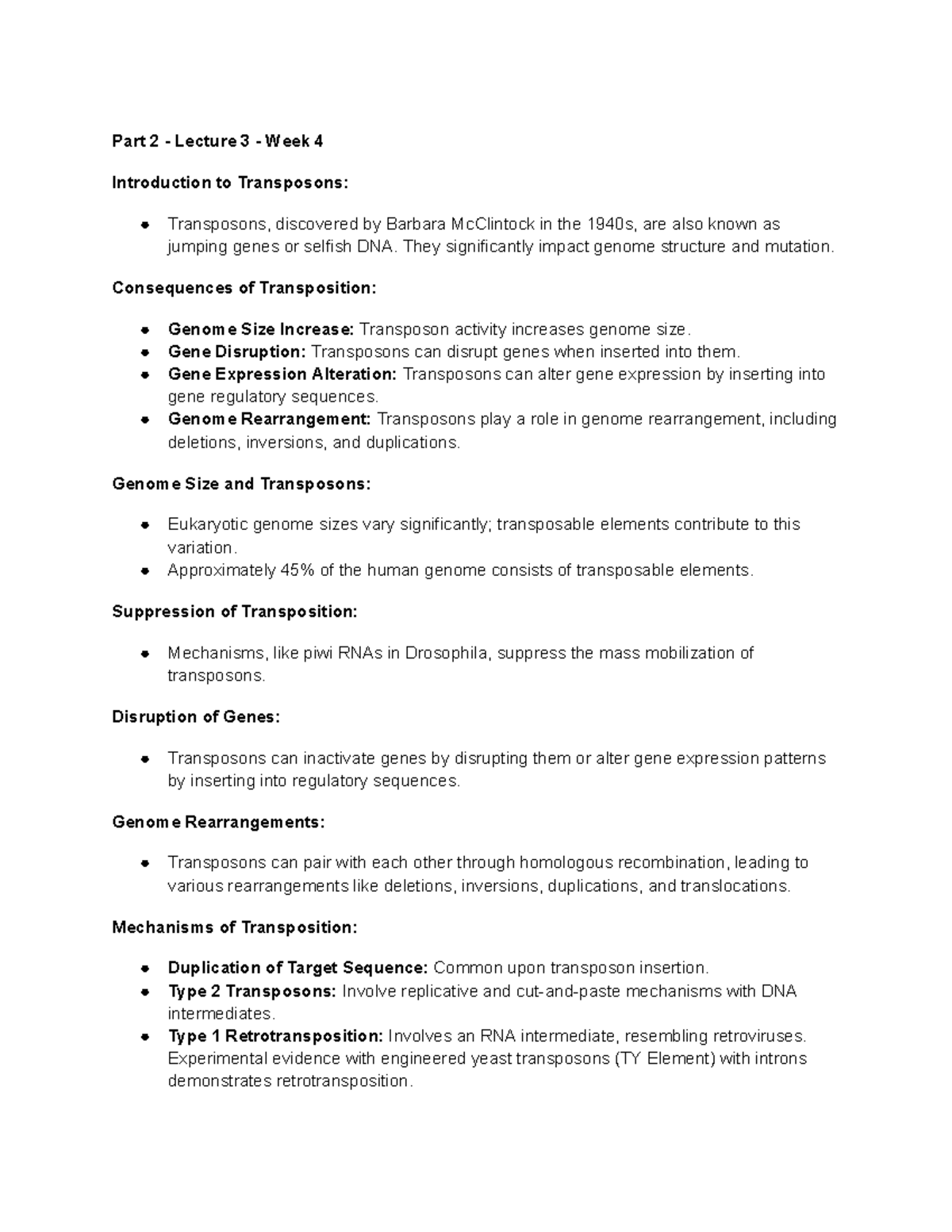 PDF dump - 2581 - Part 2 - Lecture 3 - Week 4 Introduction to Transposons: Transposons ...