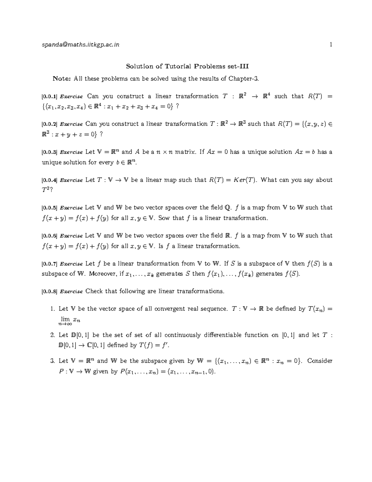 Problems set-III - Practice tutorial sheet shared by professor - spanda@maths.iitkgp.ac 1 ...