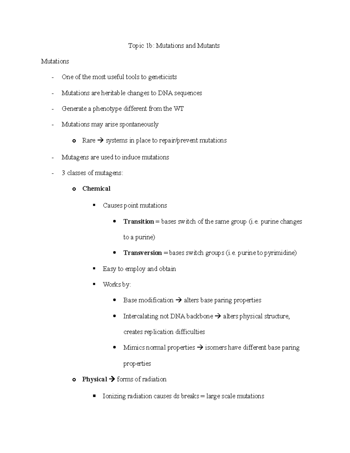 Topic 1b - lecture notes gene370 - Topic 1b: Mutations and Mutants ...