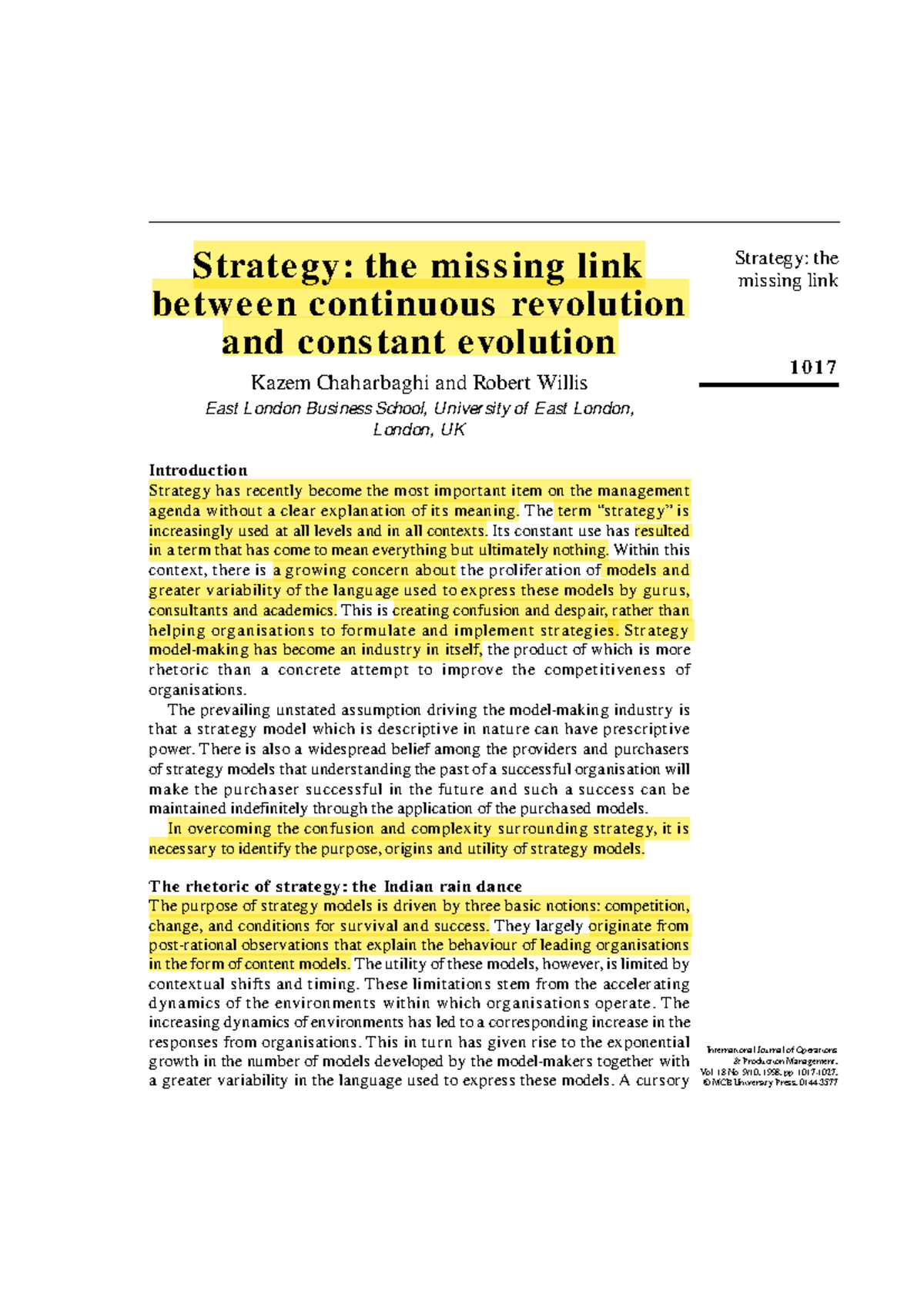 The Missing Link - Strategy: the missing link 1017 Strategy: the ...
