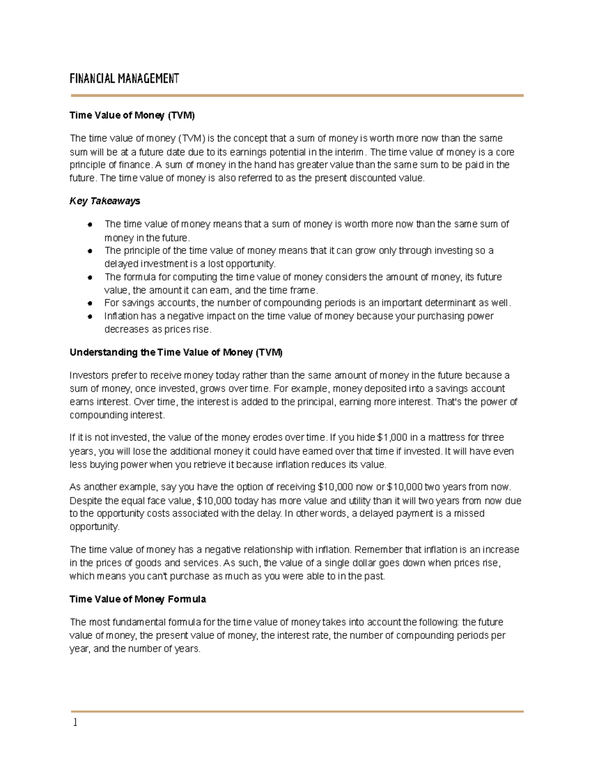 TVM - Time Value of money notes - FINANCIAL MANAGEMENT Time Value of ...