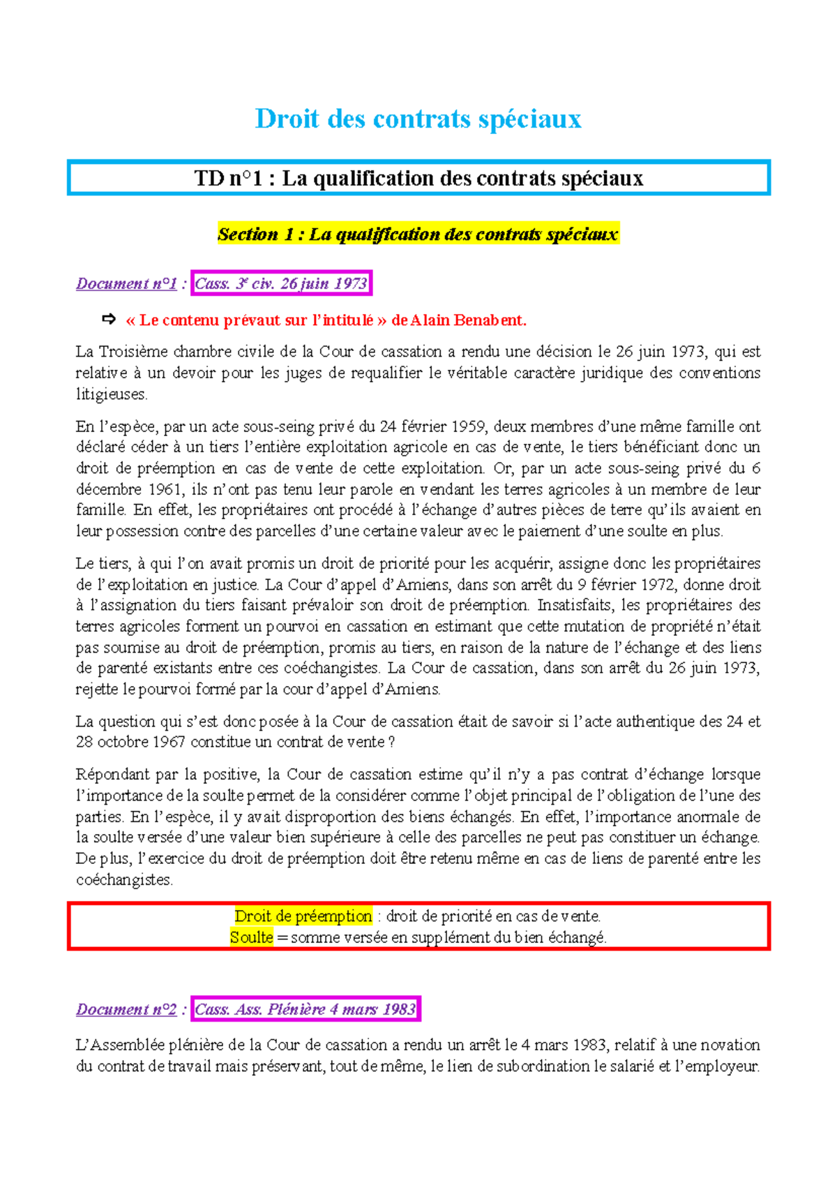 TD n°1 - Droit des contrats spéciaux - Droit des contrats spéciaux TD n ...