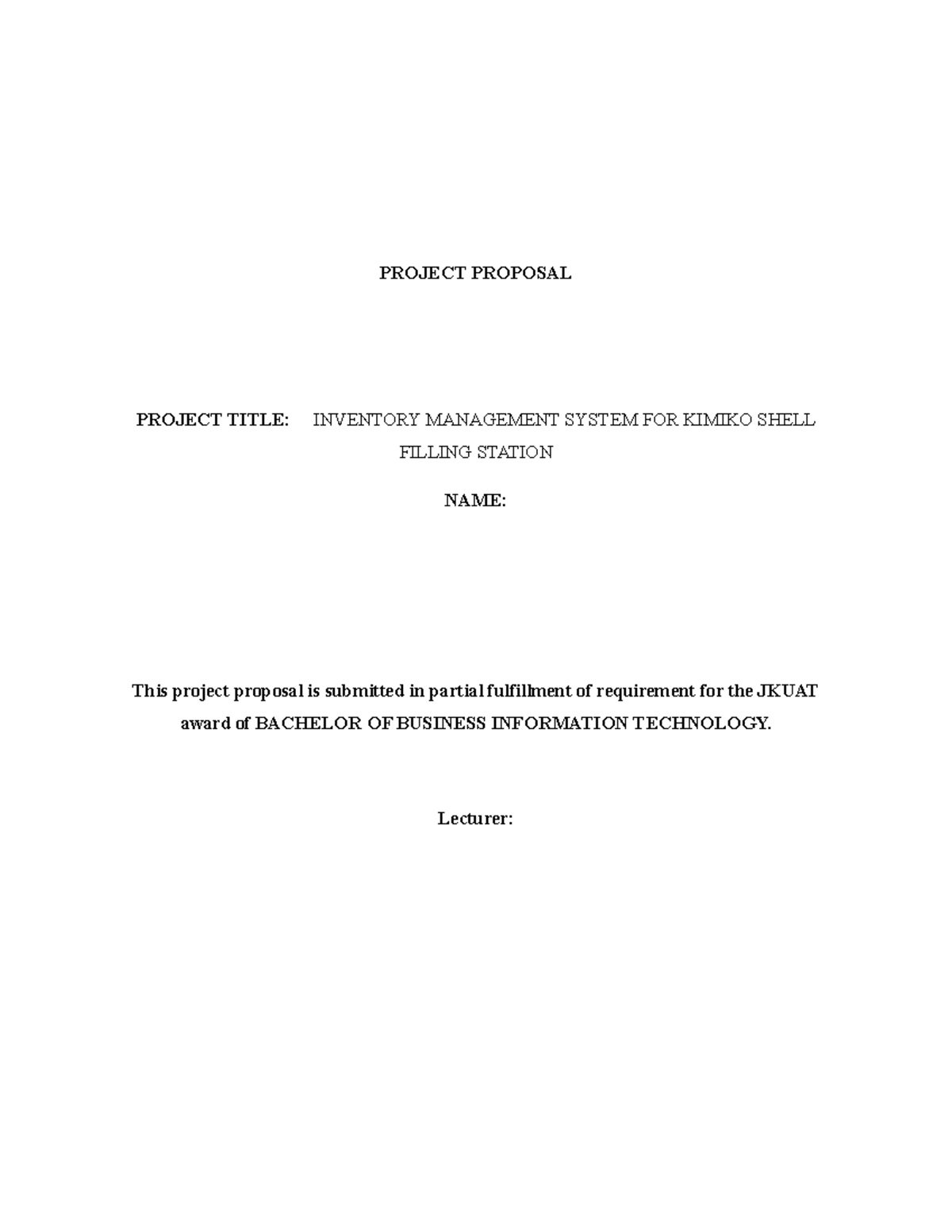Proposal sample - PROJECT PROPOSAL PROJECT TITLE: INVENTORY MANAGEMENT ...