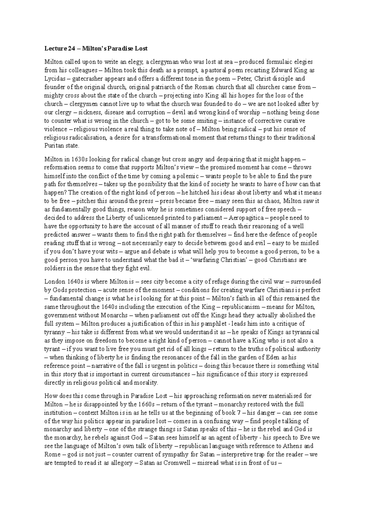 Lecture 24 Milton's Paradise Lost - Lecture 24 – Milton’s Paradise Lost ...