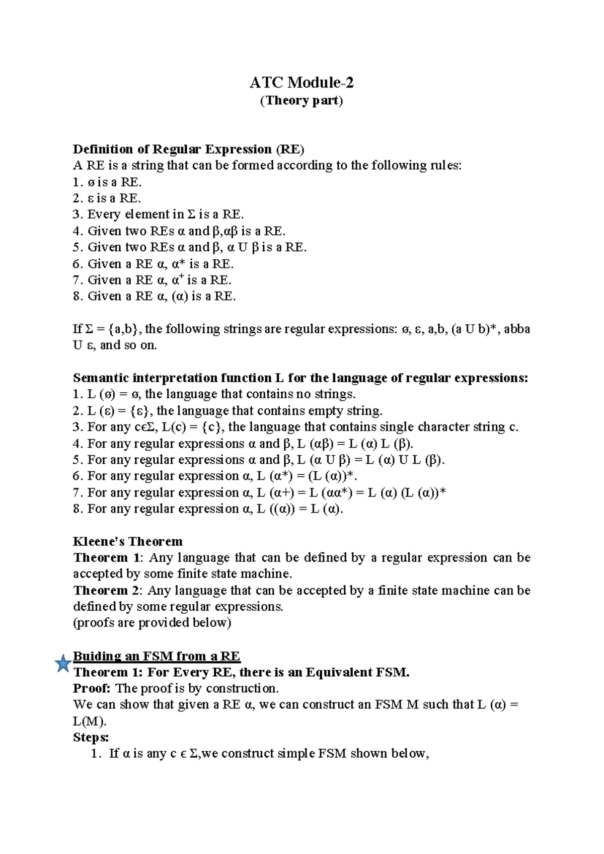 Atc Module 2 Thoery Part Atc Module Theory Part Definition Of Regular Expression Re A Re