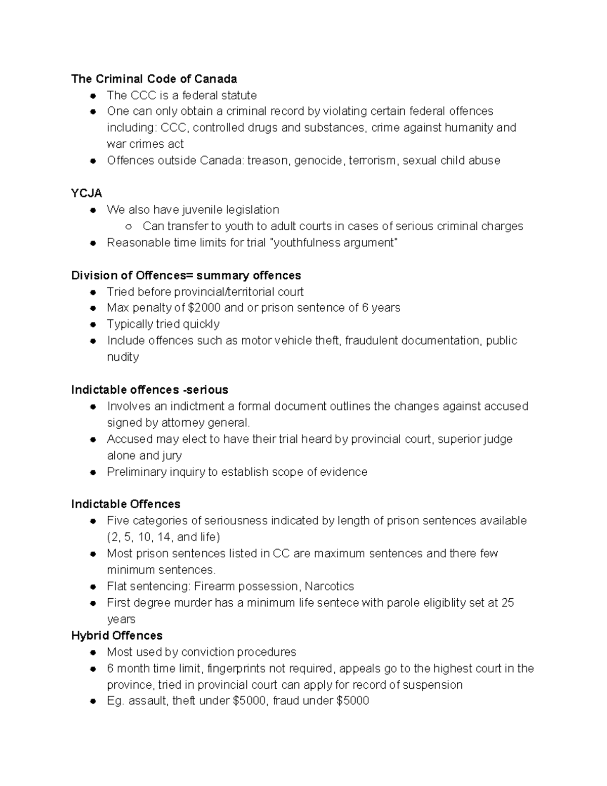 LS Final Exam Notes - The Criminal Code of Canada The CCC is a federal ...