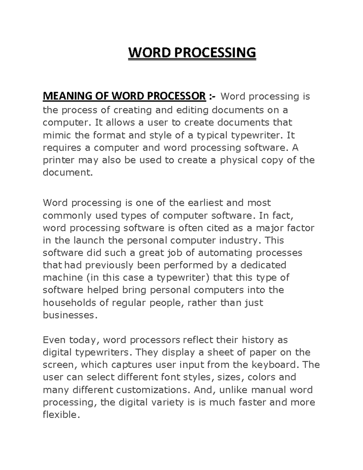 Assingment NAM - I need this notes - WORD PROCESSING MEANING OF WORD ...