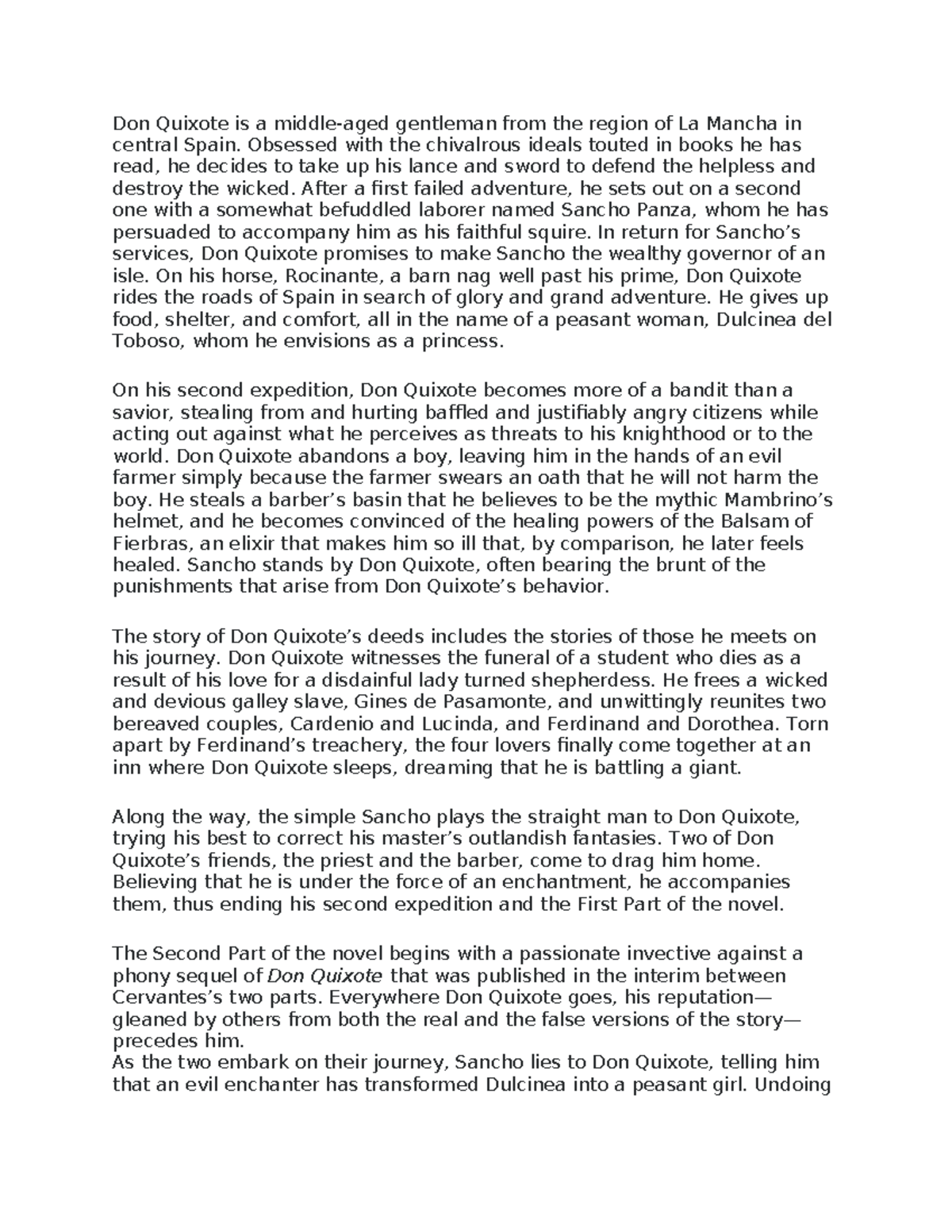 Don Quixote - Summary Basic Education Grade 10 - Don Quixote is a ...