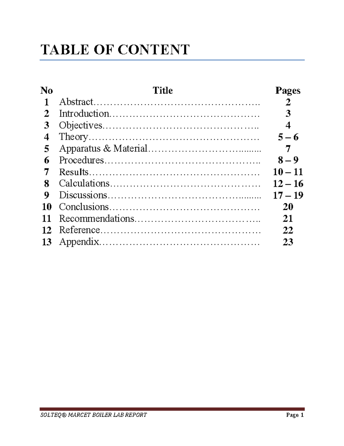 CHE144 Lab Report Marcet Boiler 2015 - TABLE OF CONTENT 1 - Studocu