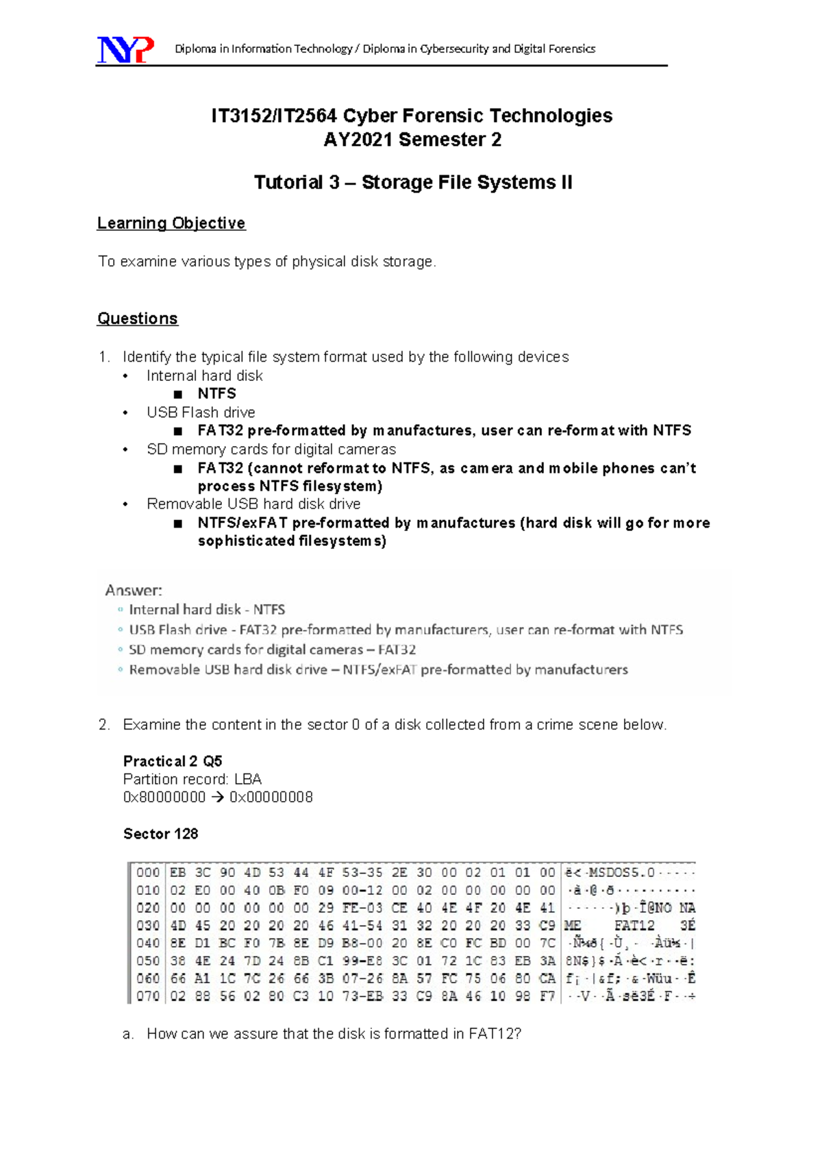 Cfort T03 - Tutorial - IT3152/IT2564 Cyber Forensic Technologies AY2021 ...
