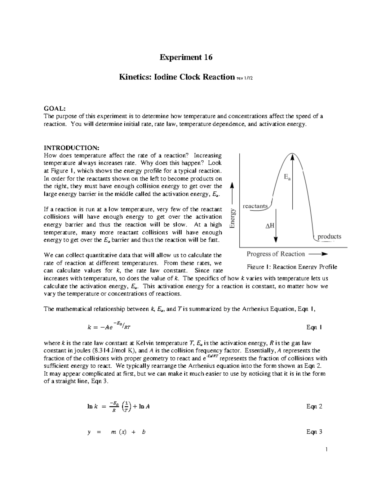 X16kinet 12 - lab report - Experiment 16 Kinetics: Iodine Clock ...