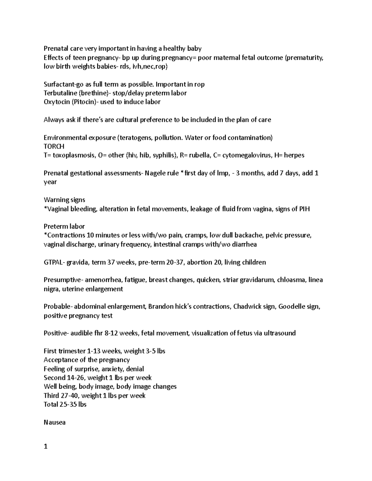 238 notes - Prenatal care very important in having a healthy baby ...