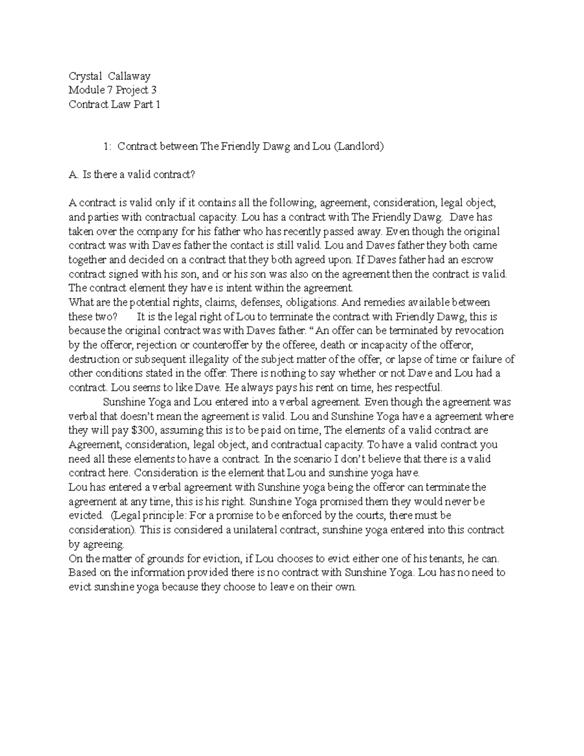 Contract Law Project 3 Part 1 - Crystal Callaway Module 7 Project 3 ...