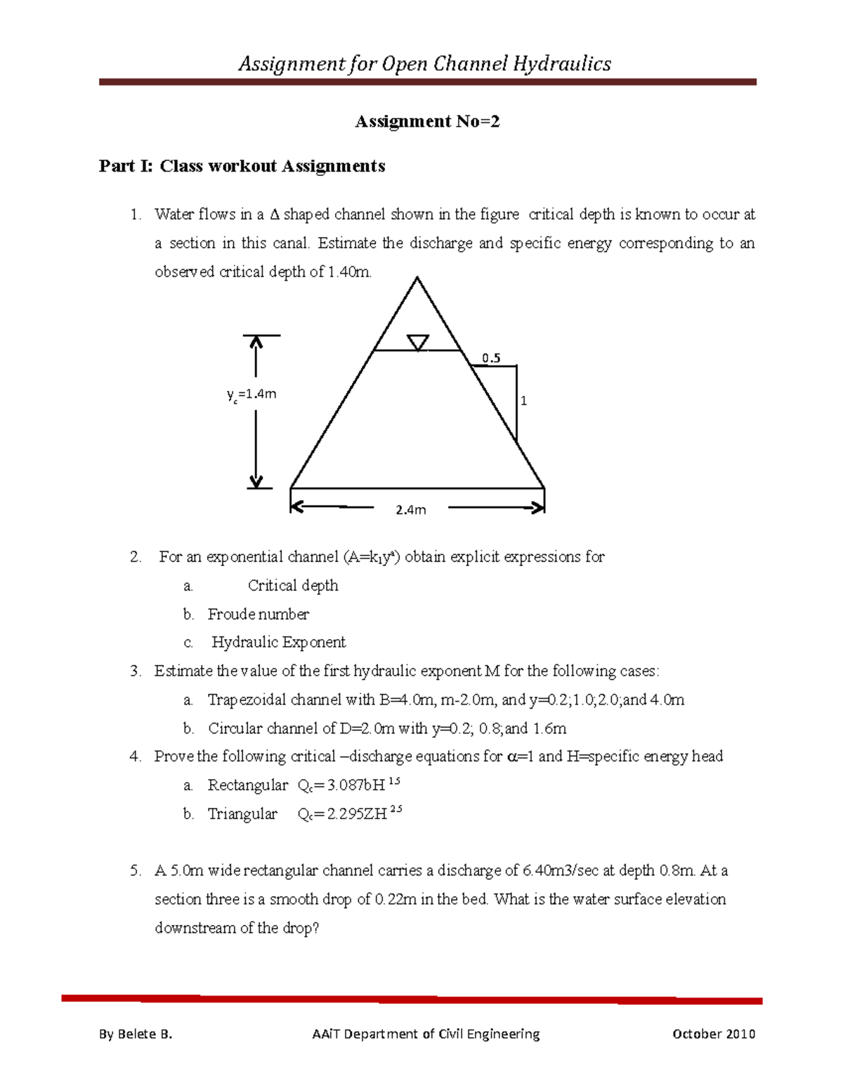 Assignment No2 - assign - Assignment for Open Channel Hydraulics ...