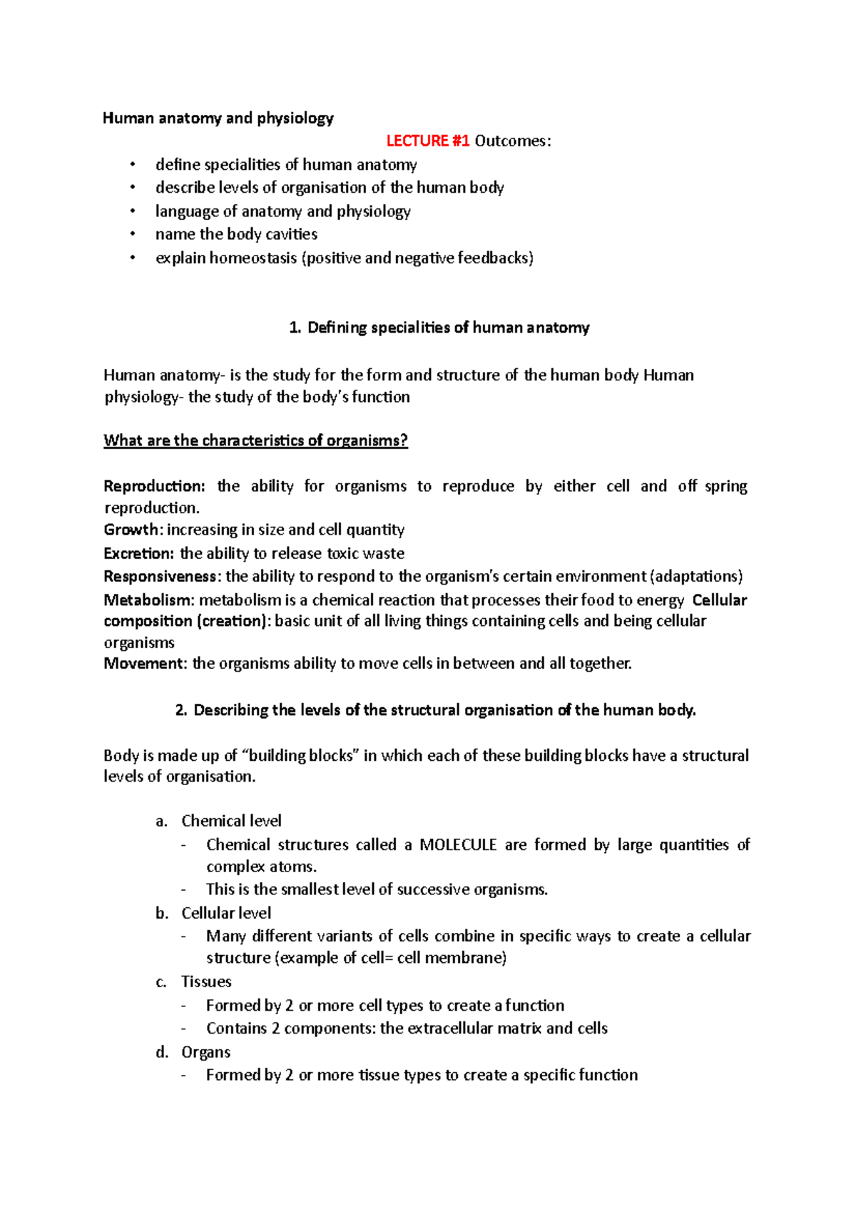 Human anatomy and physiology - Human anatomy and physiology LECTURE #1 ...