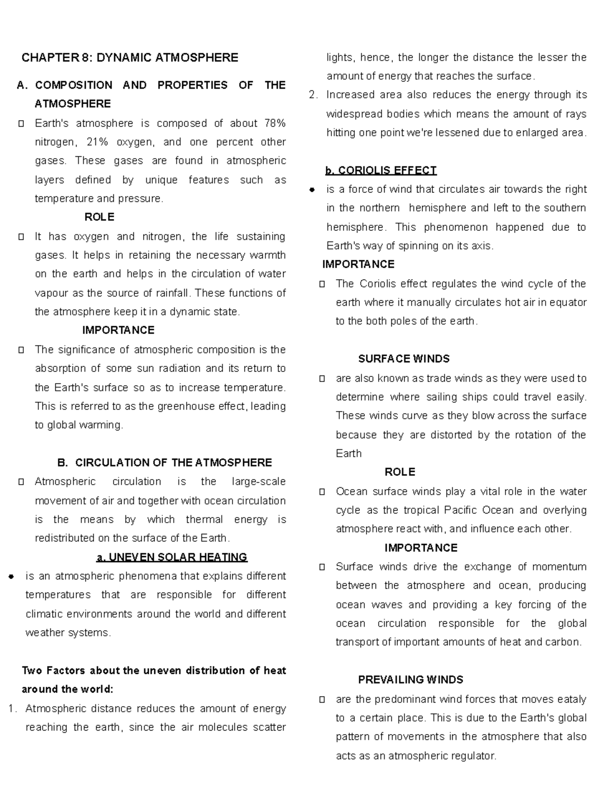 Untitled document - CHAPTER 8: DYNAMIC ATMOSPHERE A. COMPOSITION AND ...