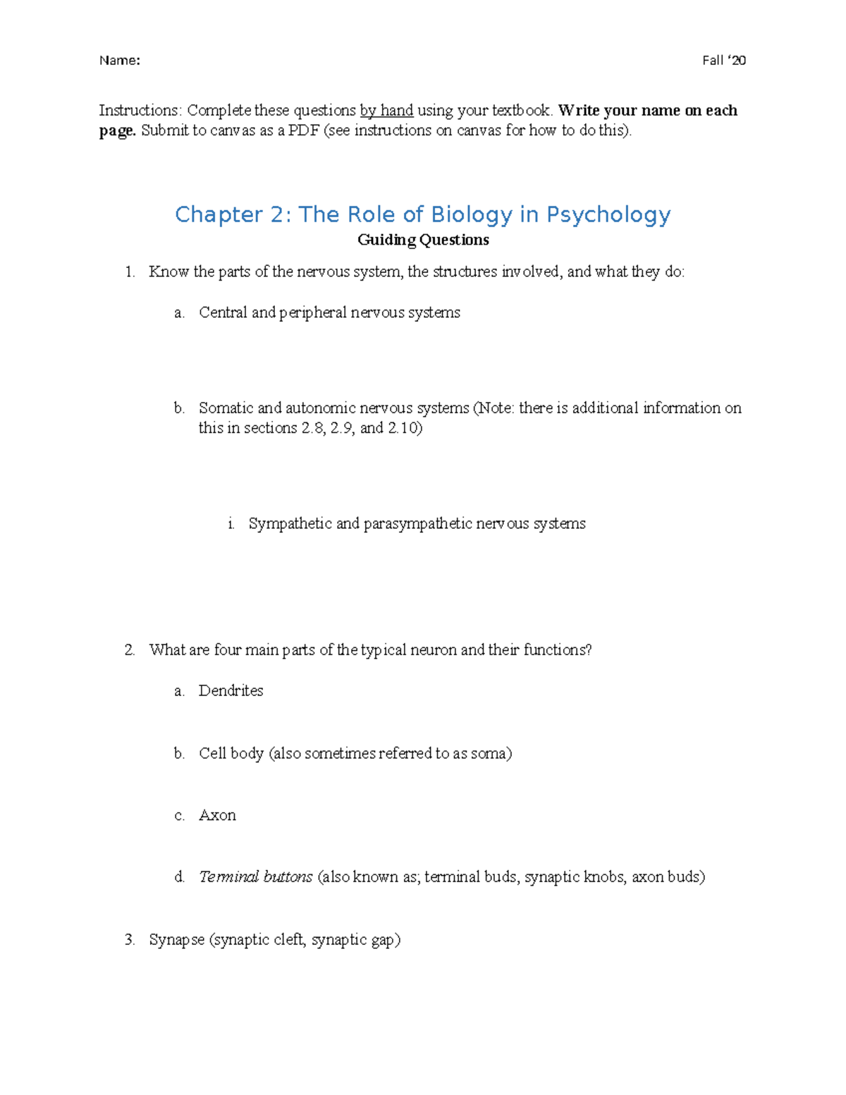 Ch 2 guiding questions - Instructions: Complete these questions by hand ...