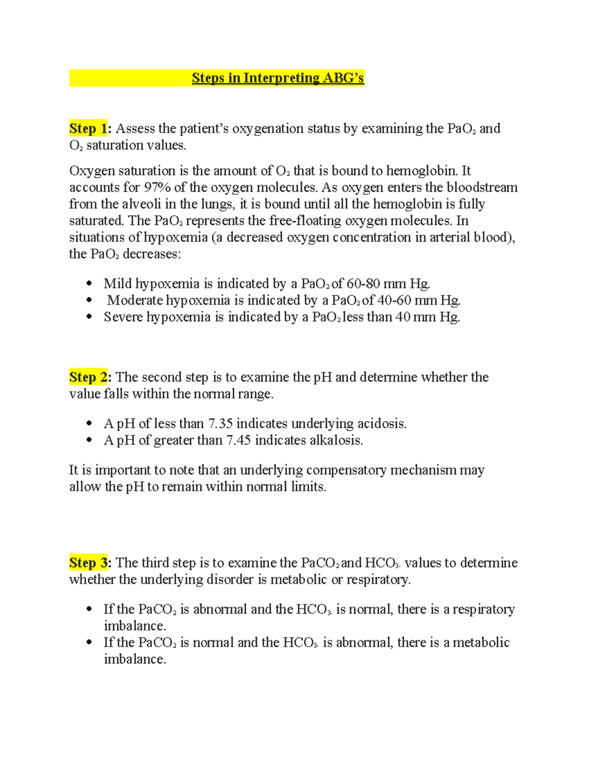 Abg interpretation - this is to help with abgs - Steps in Interpreting ...