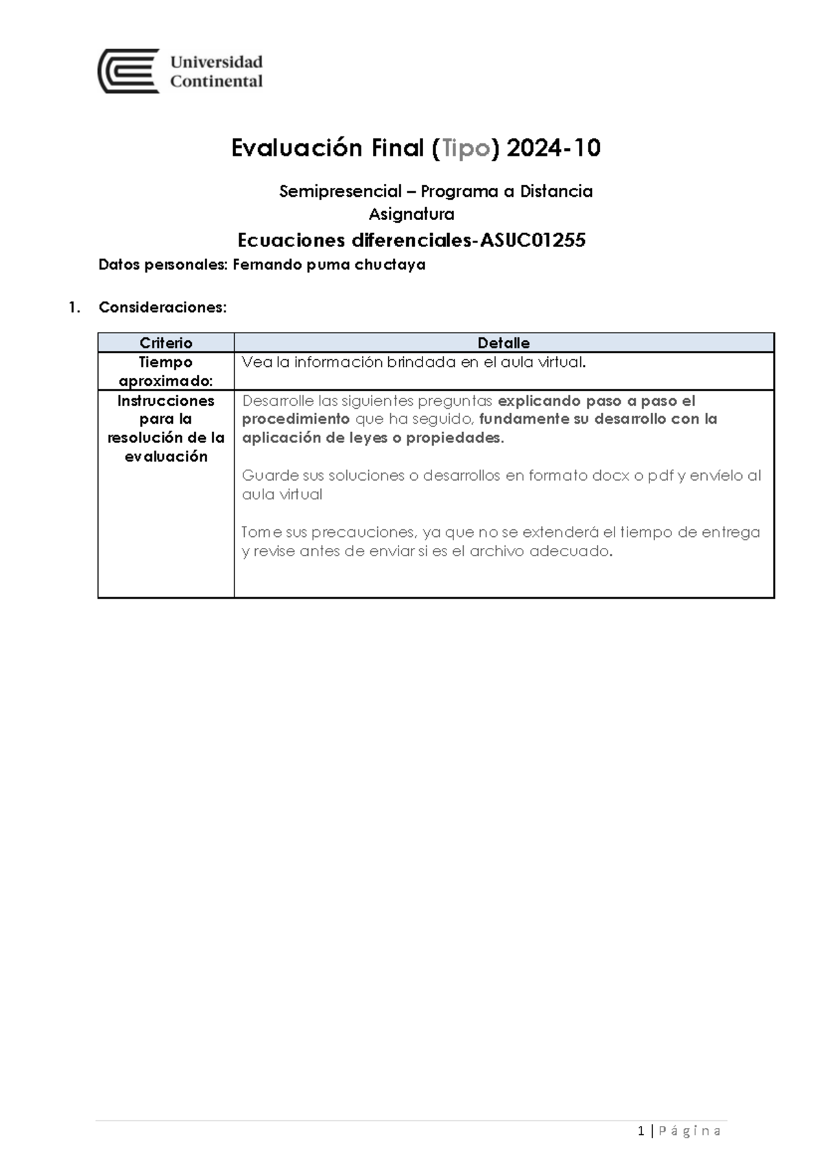 Ex final. de ecuaciones diferenciales - Evaluación Final (Tipo) 2024 - 10 Semipresencial ...