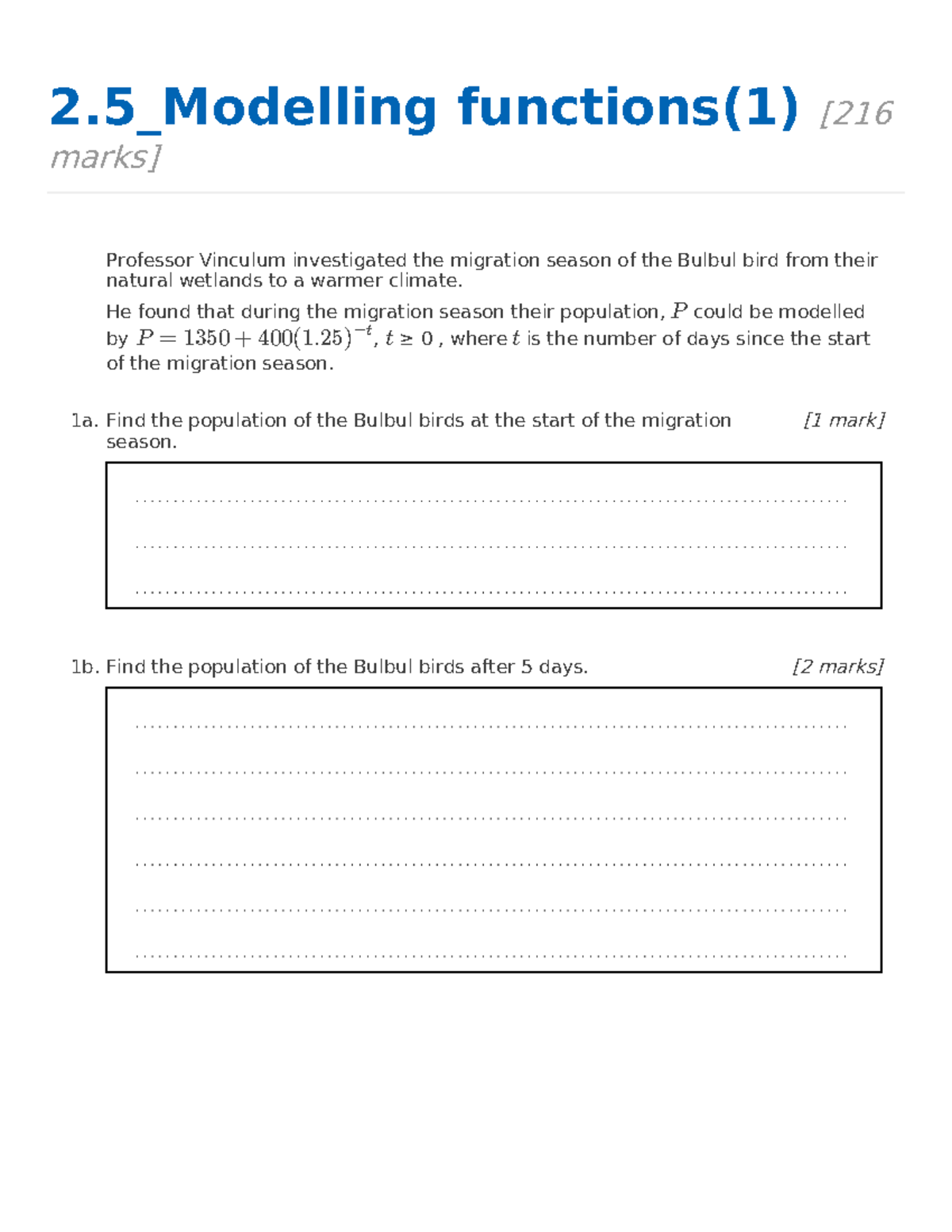 2 - math questions - 2_Modelling functions(1) [ ####### marks] 1a ...