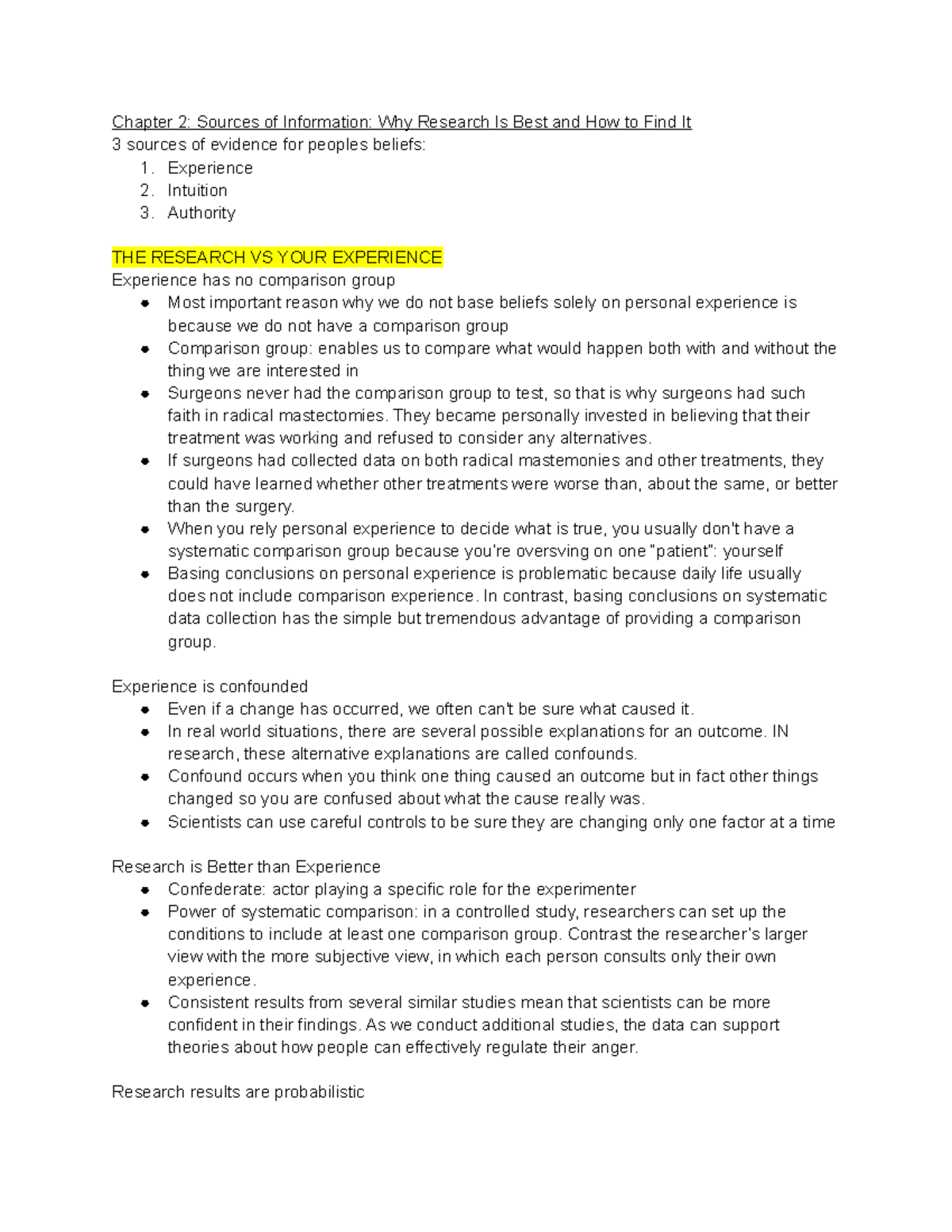 Chap 2 Notes - Chapter 2: Sources of Information: Why Research Is Best ...