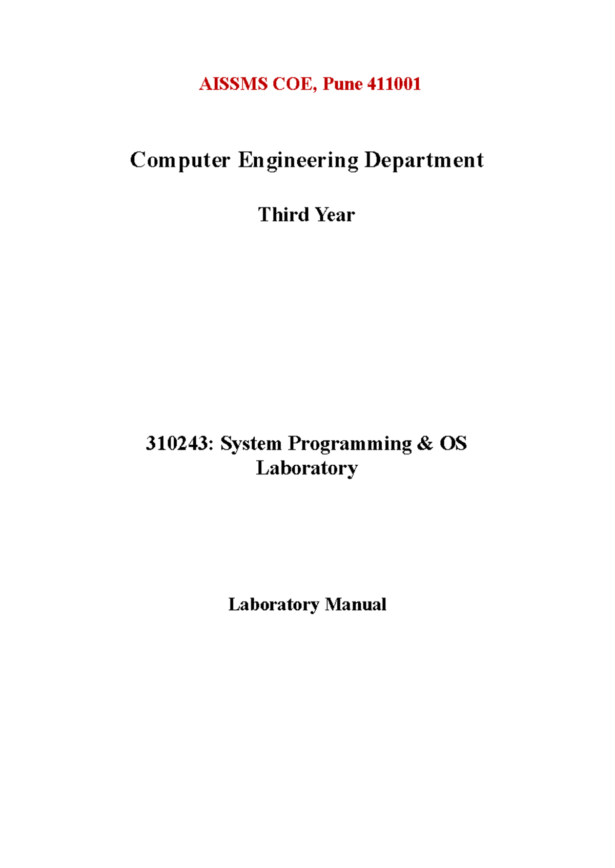 SPOS Laboratory - dsf - AISSMS COE, Pune 411001 Computer Engineering Department Third Year ...