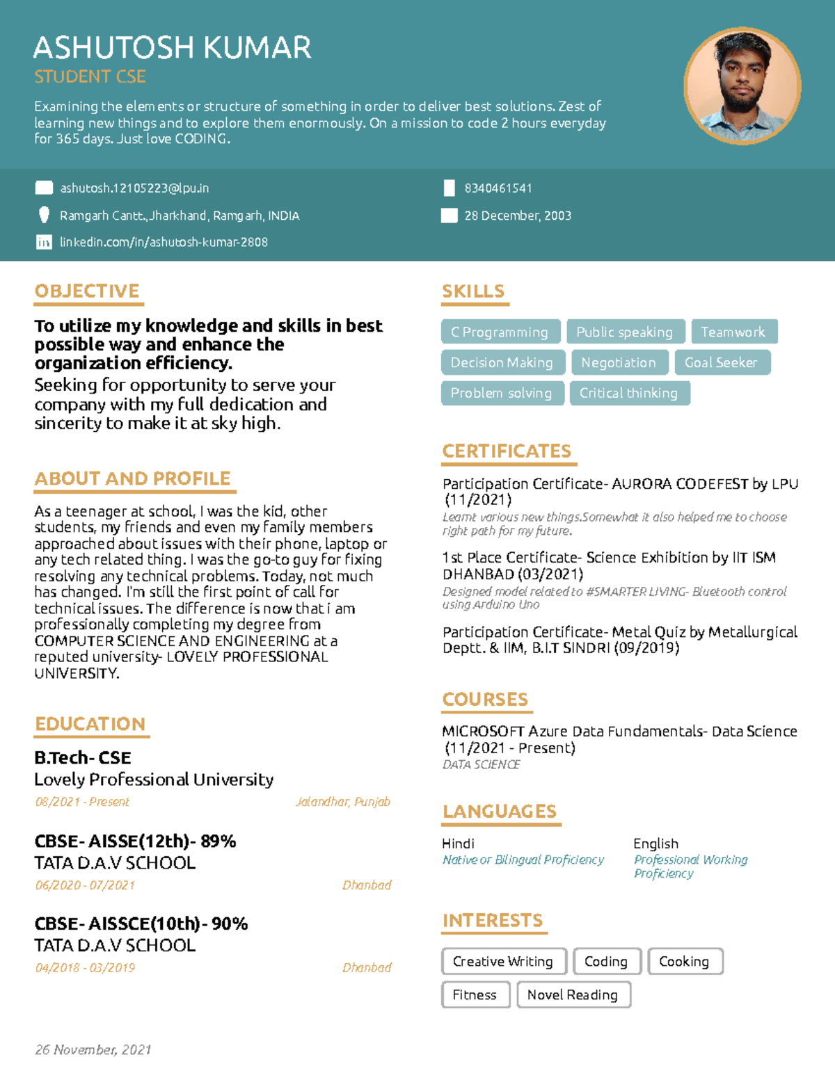 Ashutosh's Resume - Vcfjmlmb - ASHUTOSH KUMAR STUDENT CSE Examining the elements or structure of ...